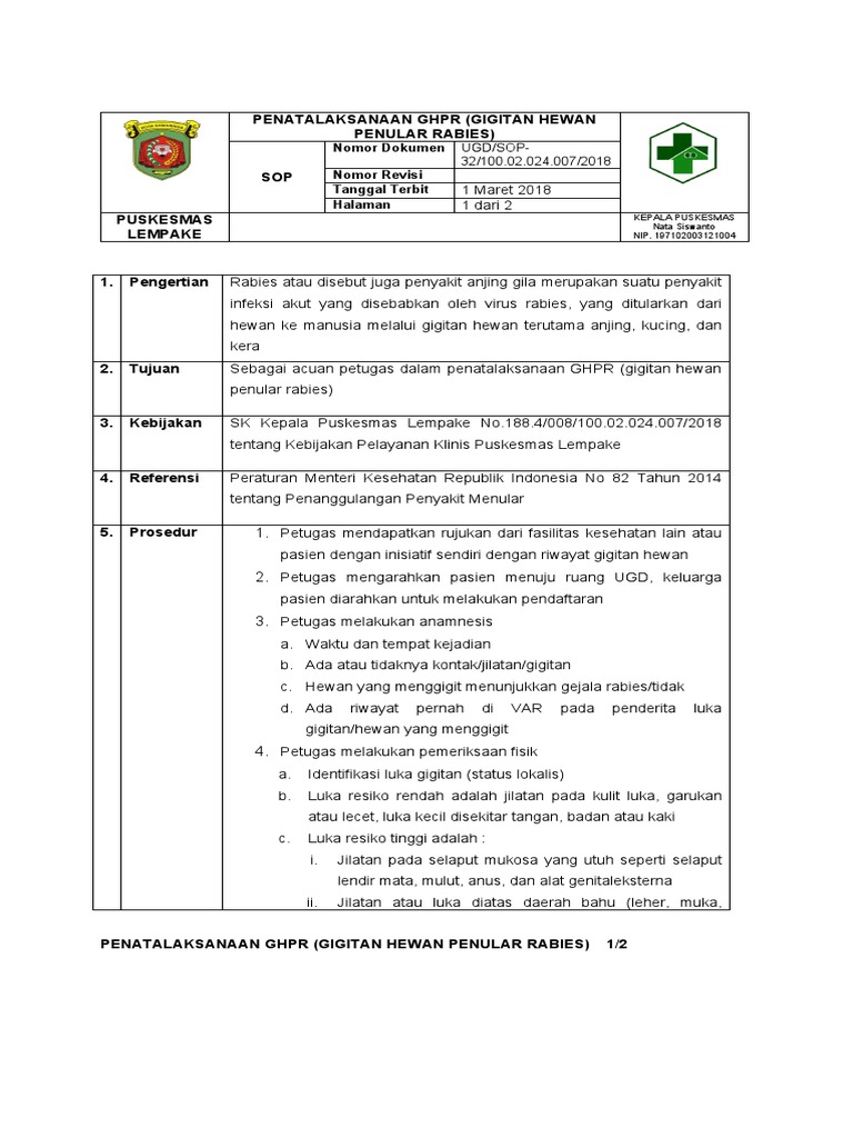 Penanganan GHPR (Gigitan Hewan Penular Rabies) | PDF | Pengembangan ...