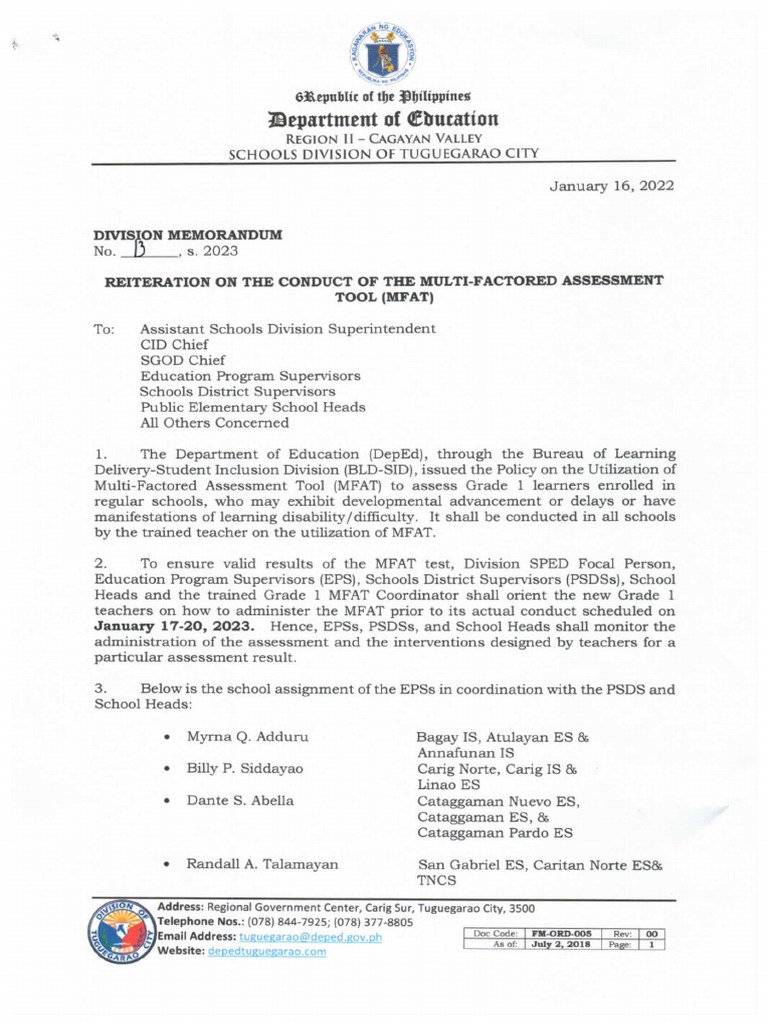Div Memo No.013 S.2023 Reiteration On The Conduct of The Multi-Factored ...