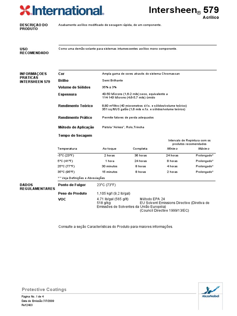 Ficha Técnica - Intersheen 579 | PDF | Embalagem e rotulagem | Ciências Físicas