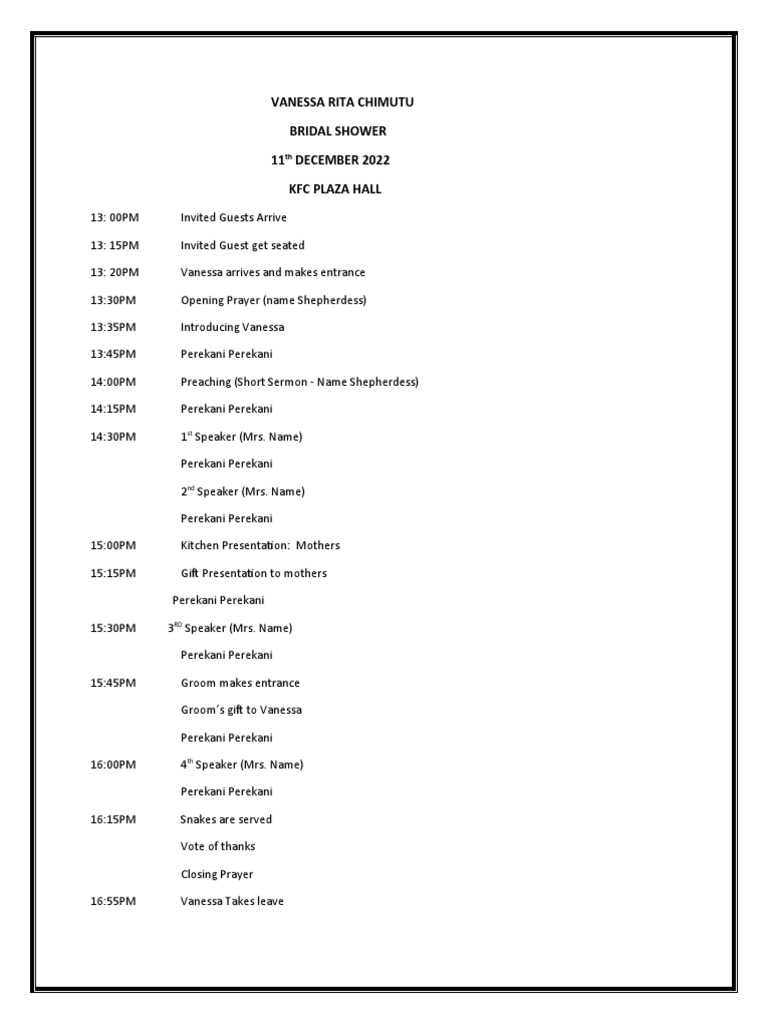 Vanessa Rita Chimutu Bridal Shower Program 2 | PDF