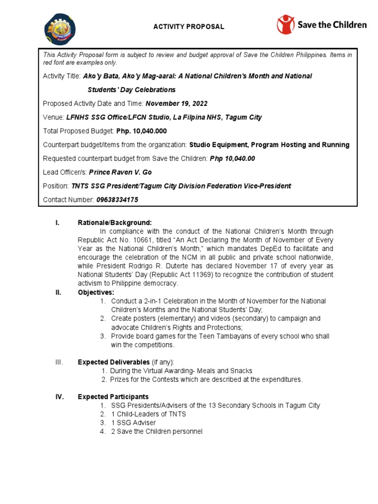 1CLG Activity Proposal Template TNTS | PDF