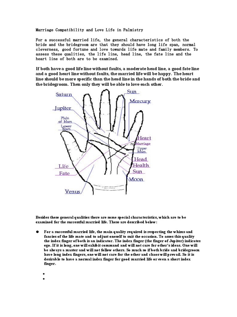 Marriage Compatibility and Love Life in Palmistry | PDF | Psychology | Psychological Concepts