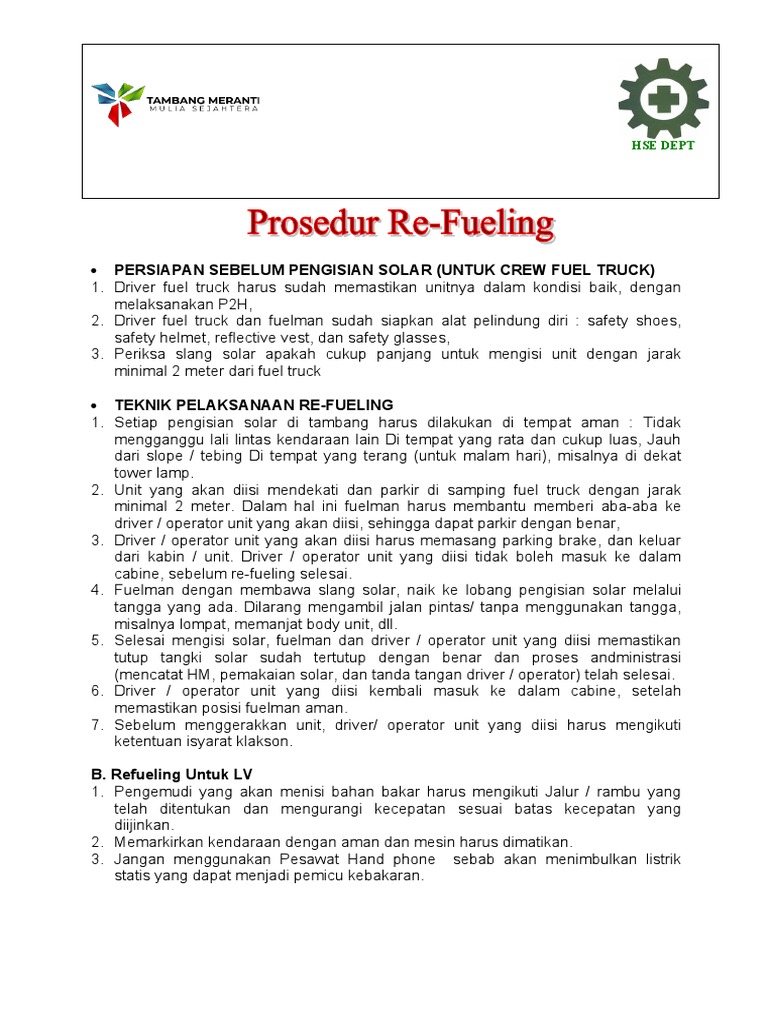 Prosedur Refueling di Tambang | PDF