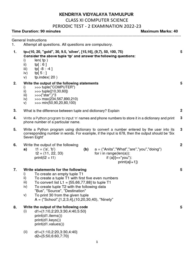 PT2 Exam CLASS XI CS 2023 | PDF | Applied Mathematics | Software ... PT2 Exam CLASS XI CS 2023 | PDF | Applied Mathematics | Software ...