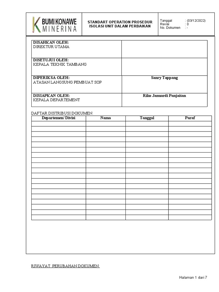 SOP Isolasi Unit Perbaikan Tambang | PDF