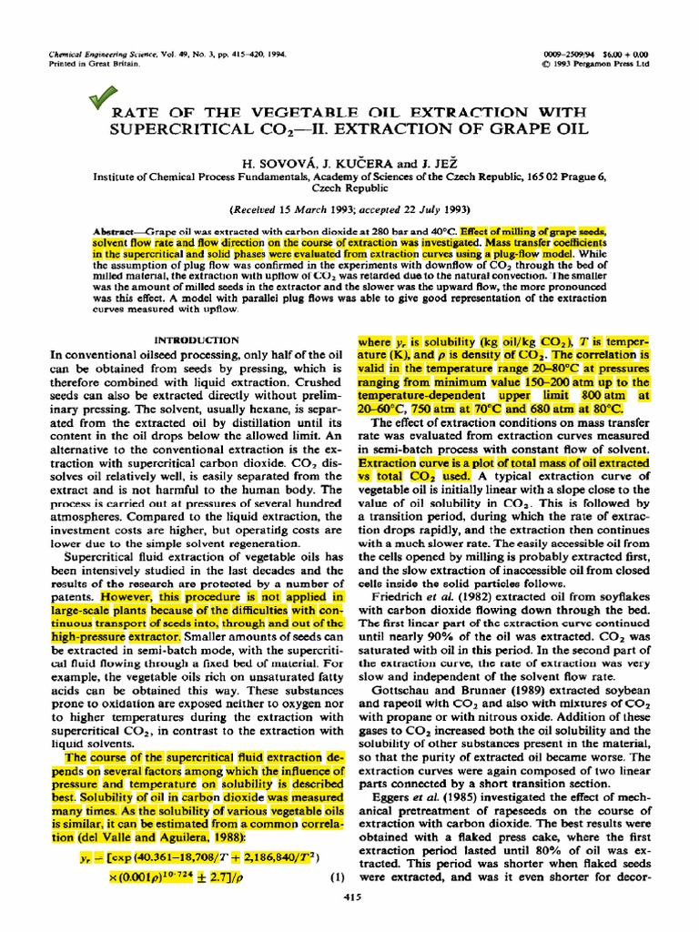 1994 Rate of The Vegetable Oil Extraction With Supercritical C02-Ii ...