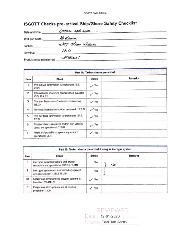 CP-6.1 Ship's Shore Safety Checklist | PDF