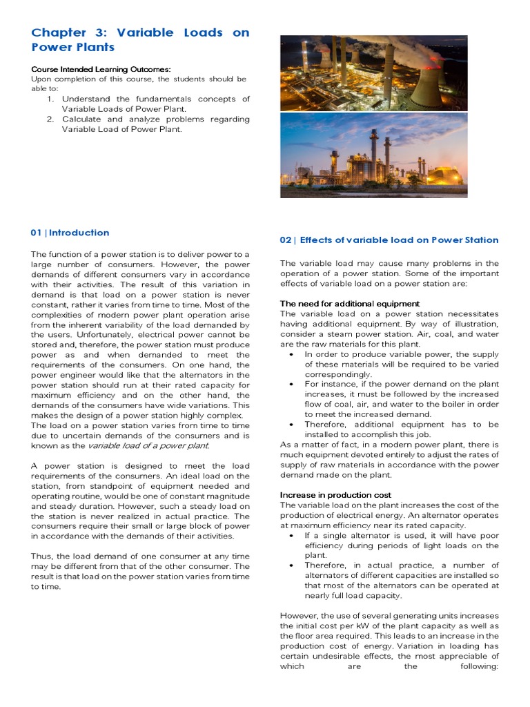 Variable Loads on Power Plants | PDF | Power Station | Demand