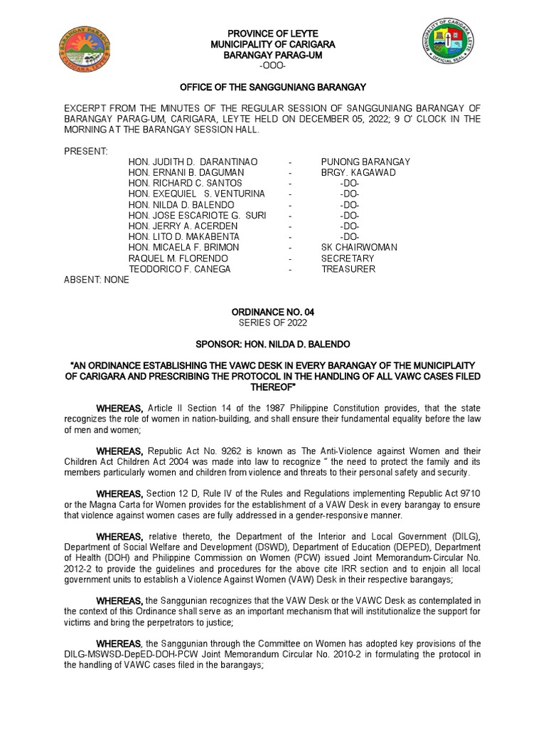 Ordinance On Vawc Desk | Download Free PDF | Social Institutions | Justice