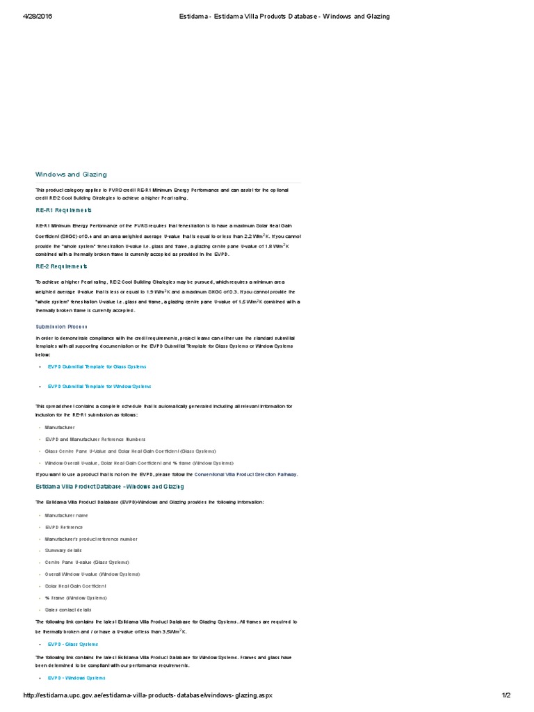 Estidama - Estidama Villa Products Database - Windows and Glazing | PDF ...