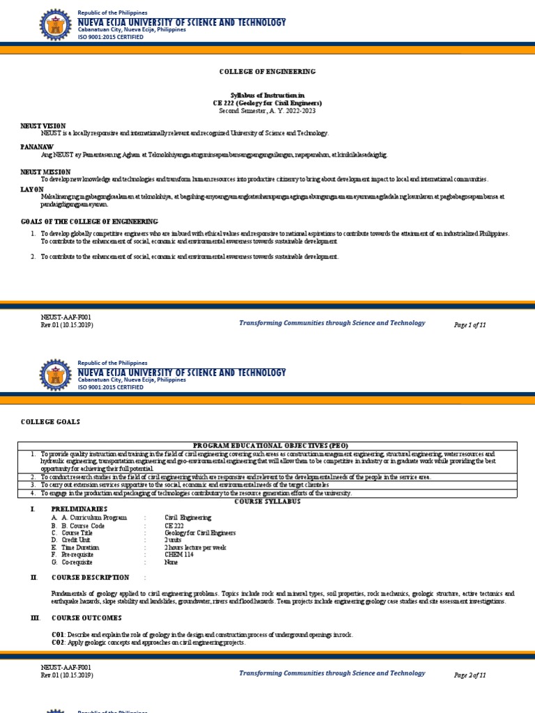 CE 222 - Geology For Civil Engineering | PDF | Rock (Geology) | Engineering