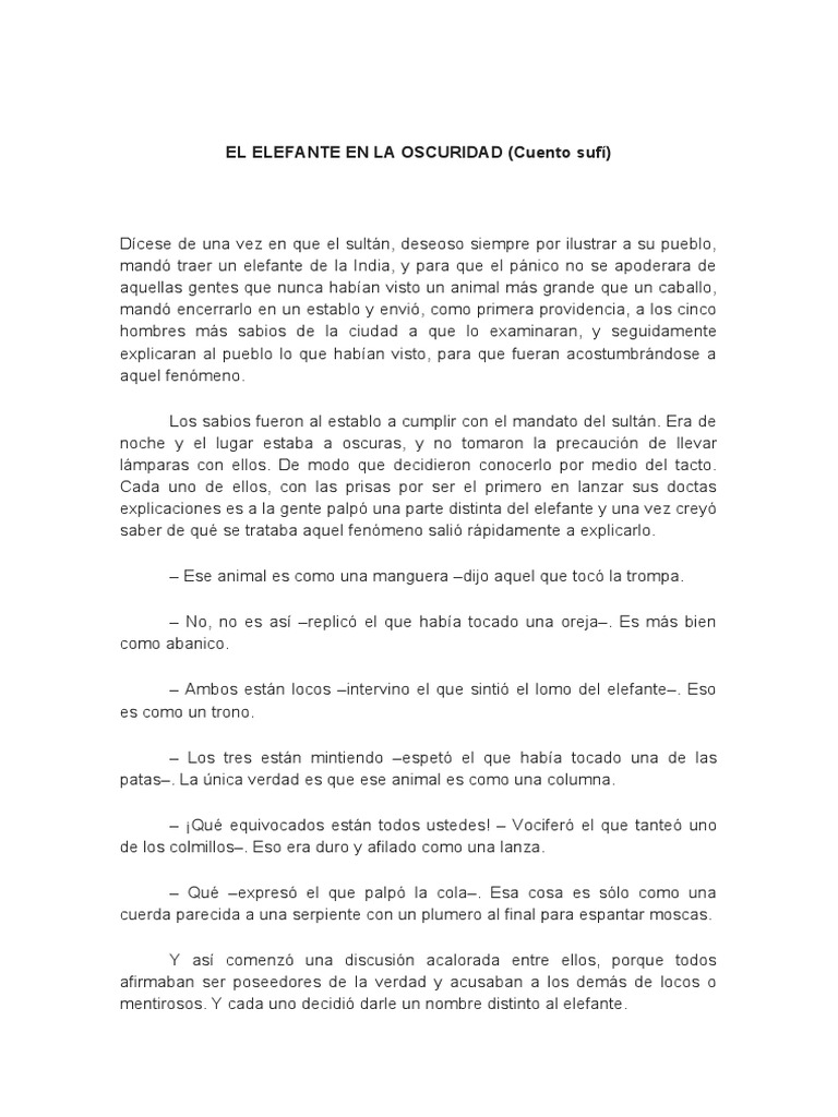 El Elefante en la Oscuridad: Cuento Sufí | PDF | Novela negra, policíaca y suspenso | Libros ...