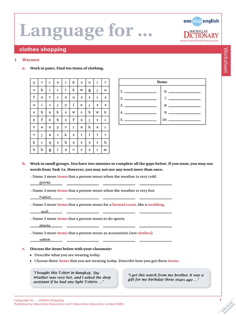 Language For Clothes Shopping Worksheet | PDF | Noun | Verb