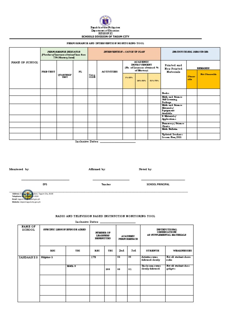 Performance Intervention Catch Up Plan Monitoring | PDF | Cognition ...