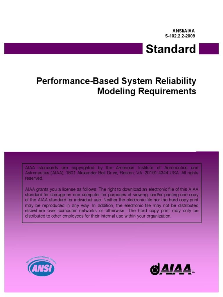 AIAA - S - 102 - 2 - 2 - 2009 Performance-Based System Reliability Modeling Requirements | PDF ...