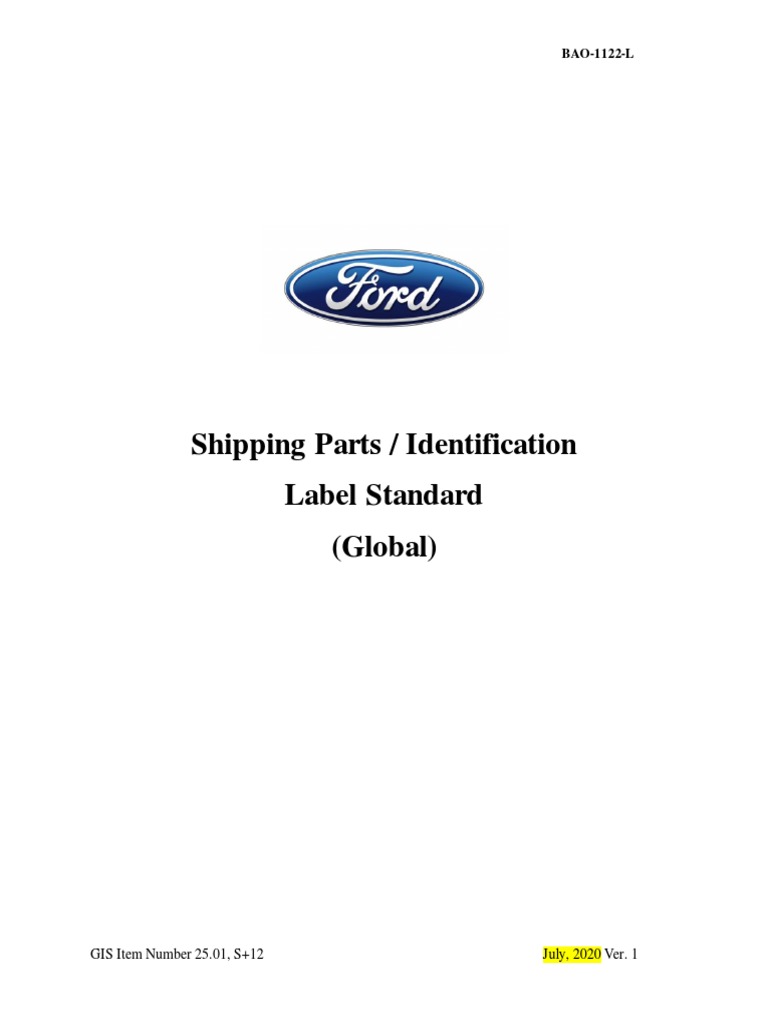 FORD - Label Standards - 24062020 | PDF | Barcode | Electronic Data ...