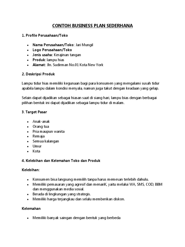 Contoh Business Plan Sederhana | PDF | Ilmu Sosial