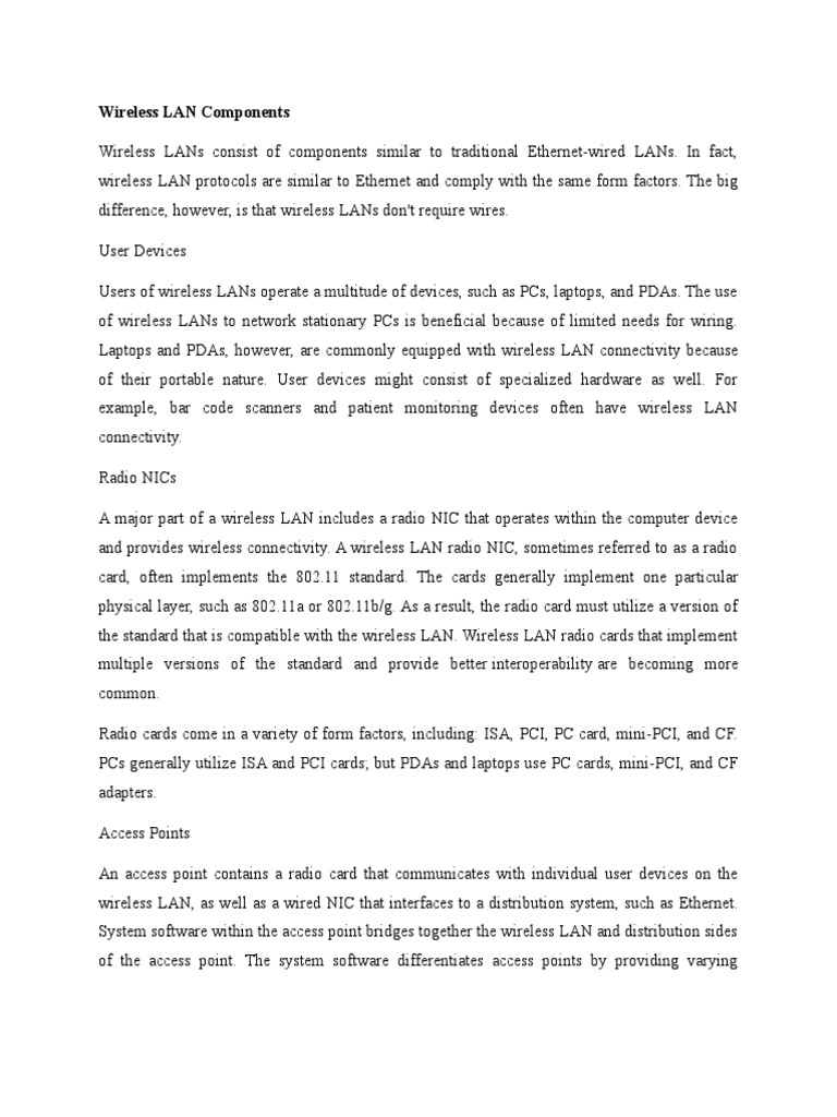 Wireless LAN Components | PDF | Computer Network | Wireless Access Point