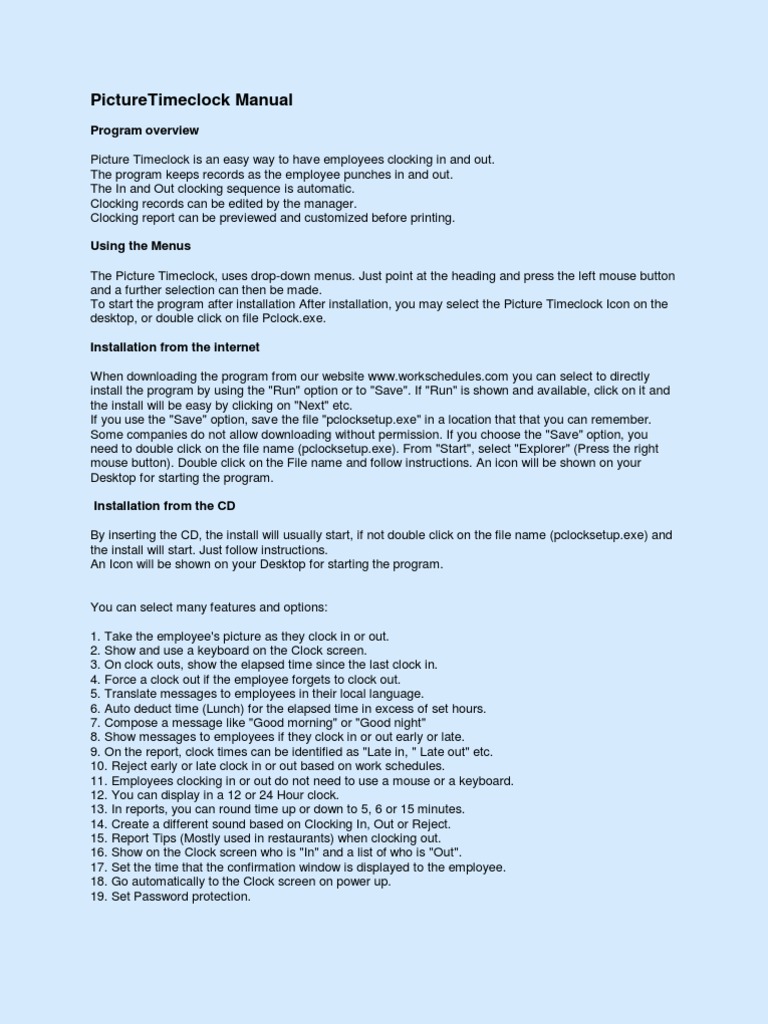 Picture Time Clock Manual | PDF | Icon (Computing) | Contractual Term