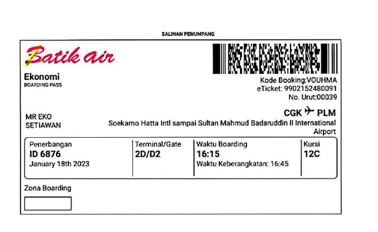 Contoh Boarding Pass | PDF