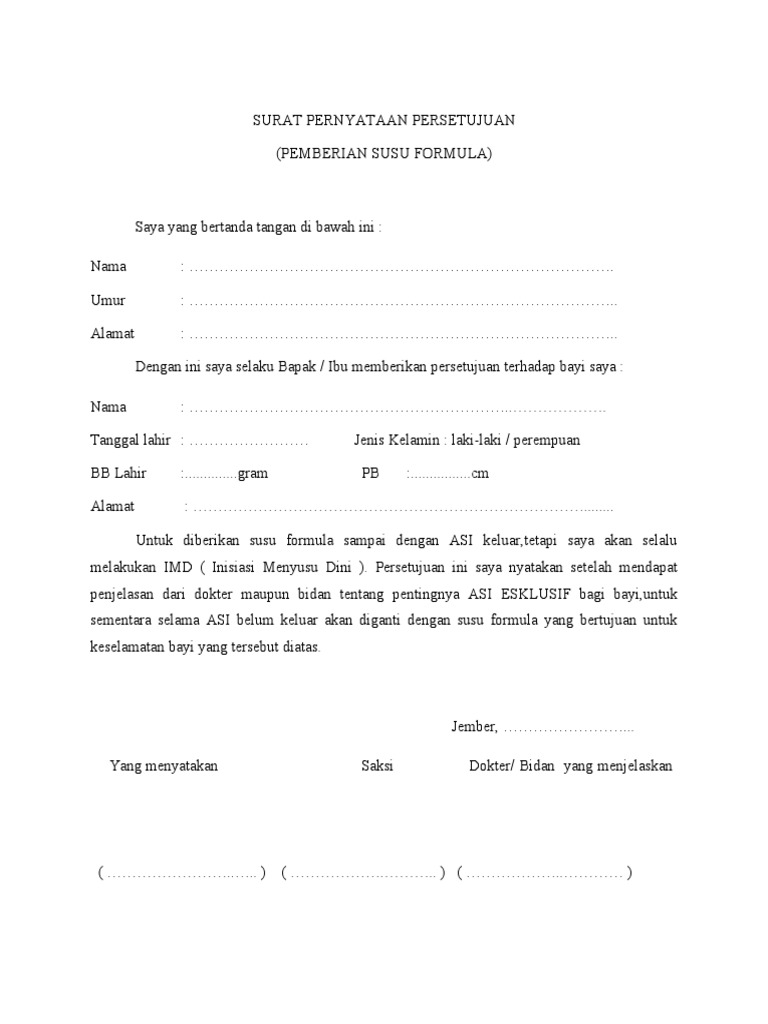 Surat Pernyataan Susu Formula | PDF
