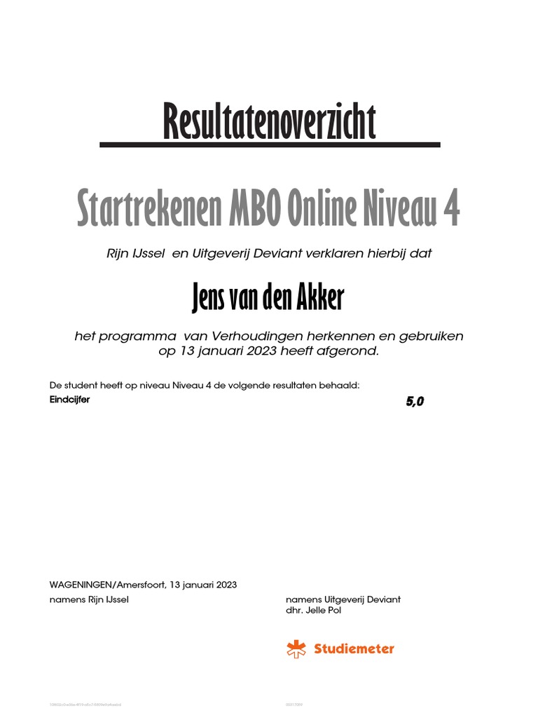Resultatenoverzicht Startrekenen MBO Online Niveau 4 - Verhoudingen Herkennen en Gebruiken Van ...