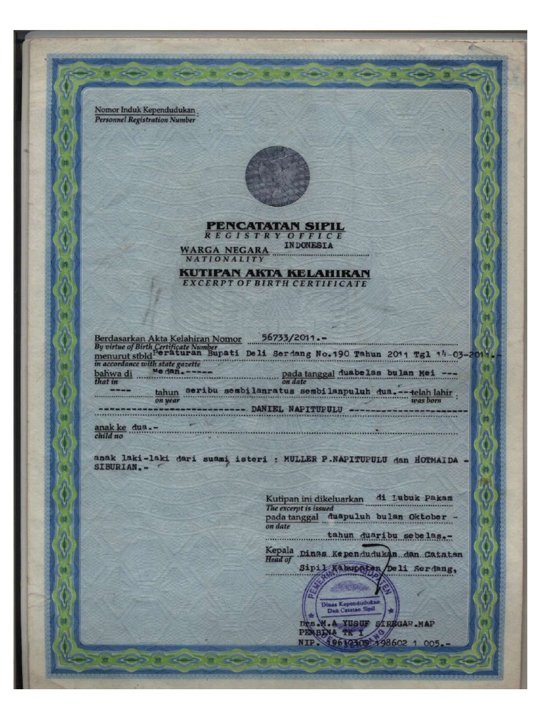 Birth Certificate Daniel | PDF