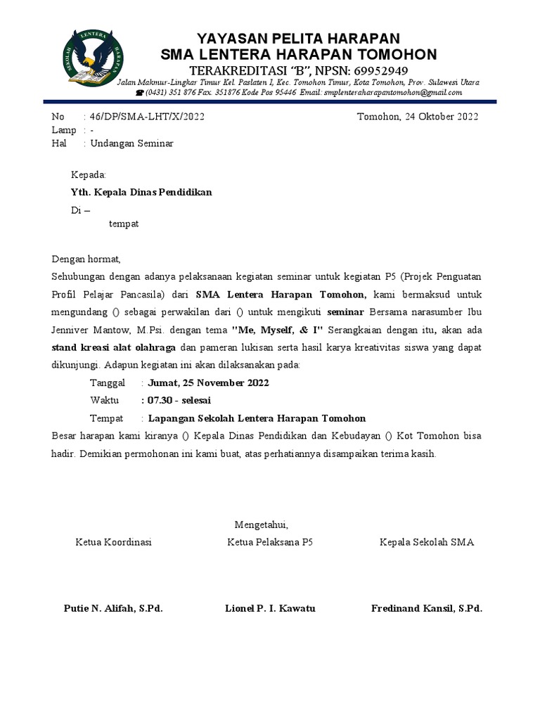 Surat Undangan Cabang Dinas Pendidikan | PDF