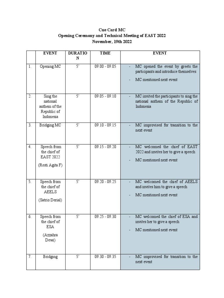 Cue Card MC Opening Ceremony | PDF | Ceremonies