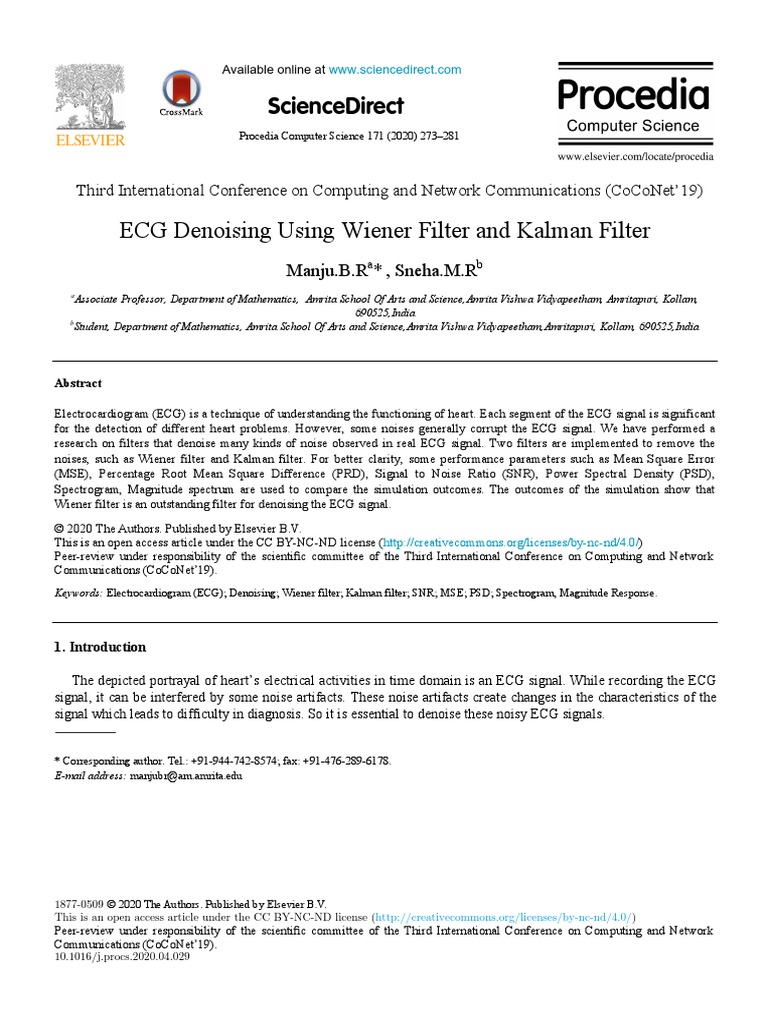 Ecg Denoising Using Wiener Filter And Kalman Filter Pdf Kalman Filter Covariance
