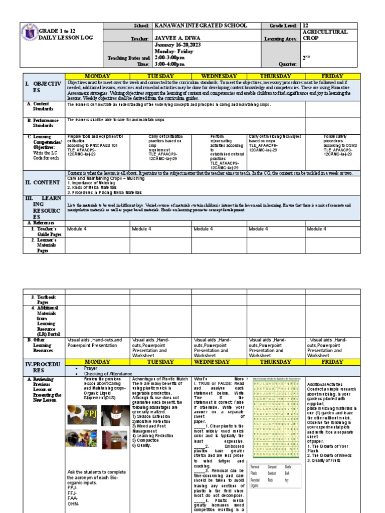DLL-AGRICROP 2NDQ-9th-week | PDF | Mulch | Soil