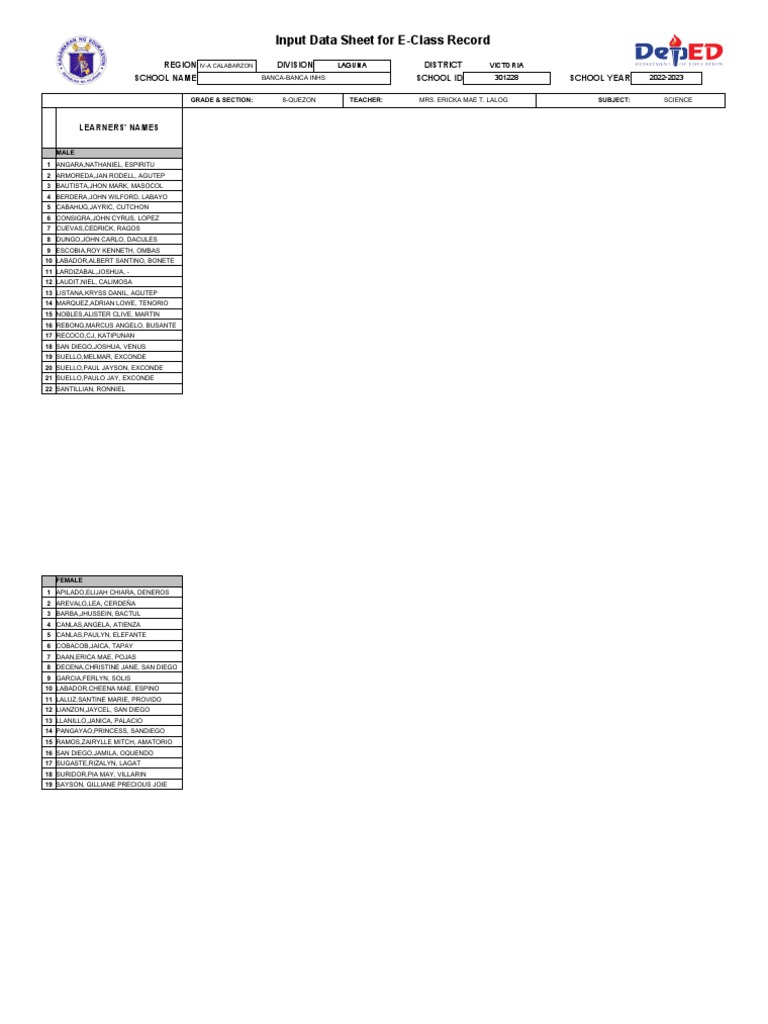 Science e Class Record Quezon | PDF