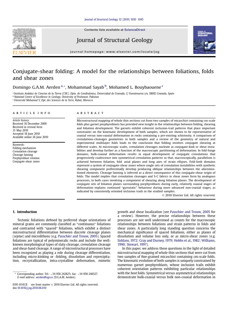 Conjugate-Shear Folding (A Model For The Relationships Between ...