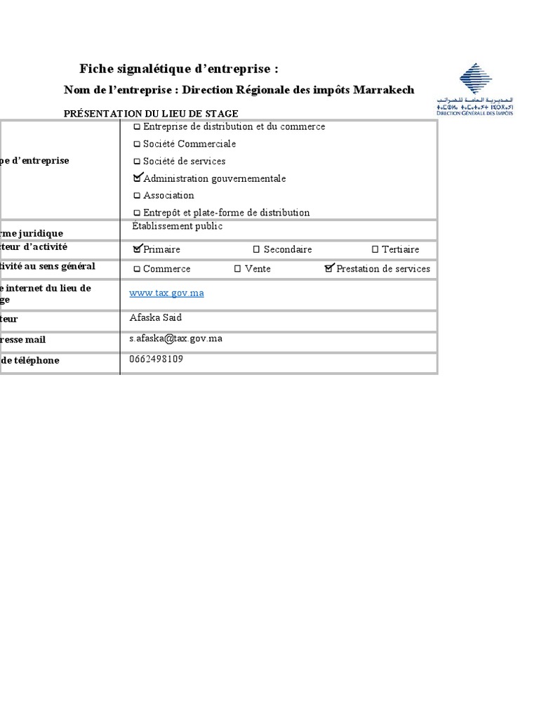 Fiche Signalétique D'organisme D'accueil | PDF
