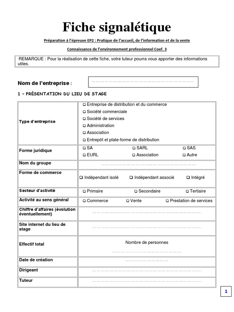 Modele de Fiche Signaletique | PDF | Business | Commerce