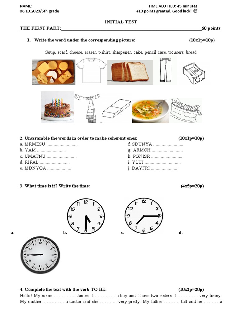 Initial Test 5th Grade | PDF