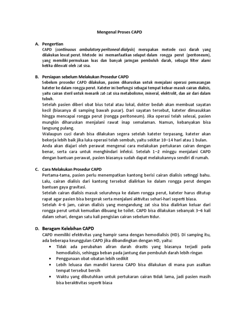 Proses dan Manfaat CAPD untuk Pasien | PDF