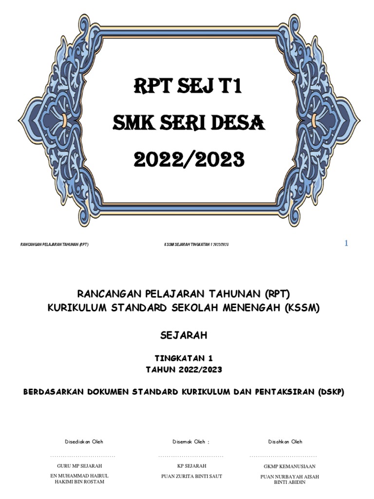 RPT Sej T1 SMK Seri Desa 2022/2023 | PDF