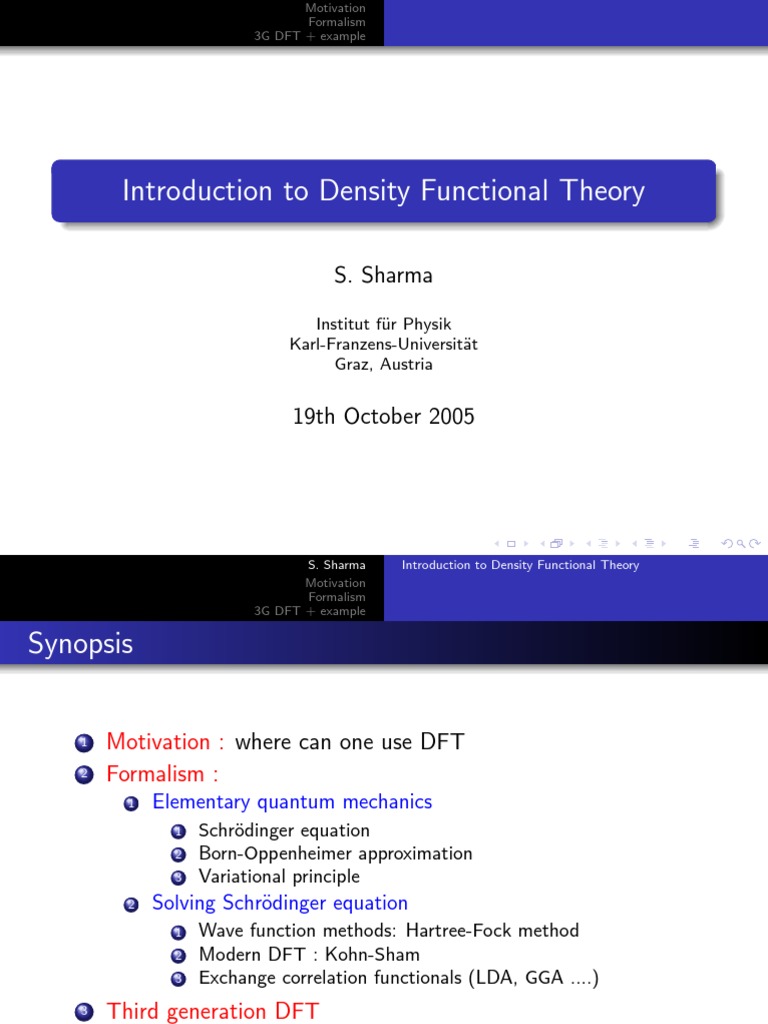 Introduction To Density Functional Theory: S. Sharma | PDF | Density ...