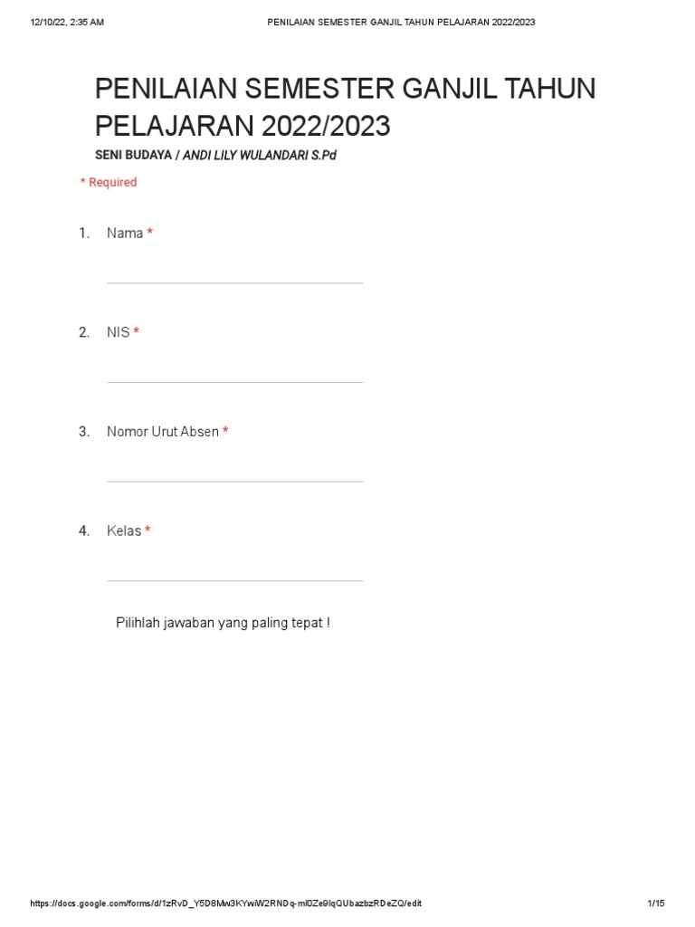 Soal Ulangan X SBK - Google Forms | PDF
