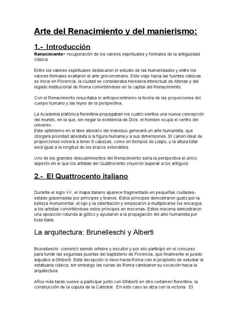 Arte Del Renacimiento y Del Manierismo | PDF | Renacimiento | Miguel Ángel