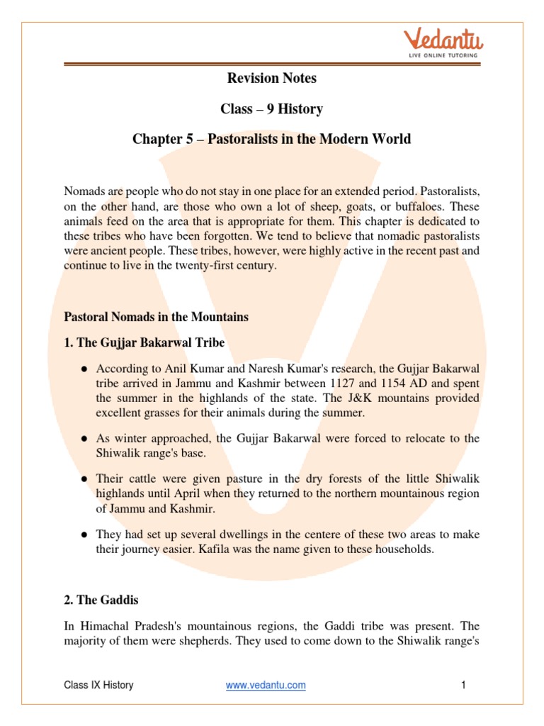 CBSE Class 9 History Chapter 5 Notes - Pastoralists in The Modern World ...