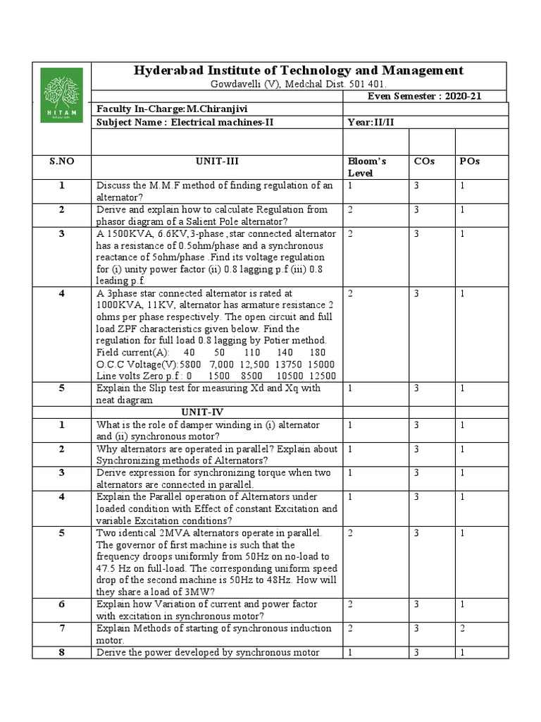 EM-II QP Mid-II | PDF | Electric Motor | Series And Parallel Circuits
