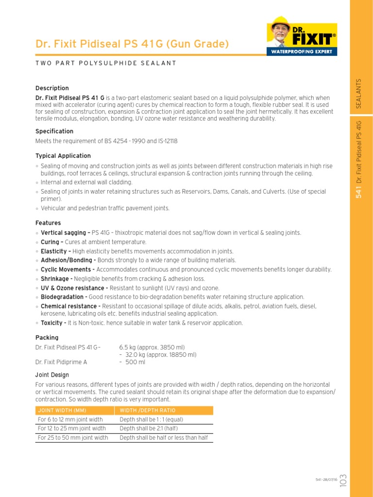 TDS Dr-Fixit-Pidiseal-Ps-41g | PDF | Concrete | Asphalt