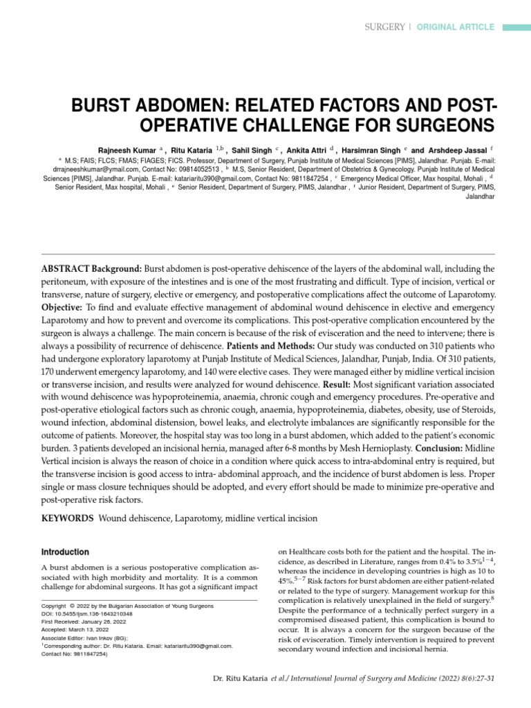 Kumar - Burst Abdomen Related Factor and Postoperative Challenge For ...