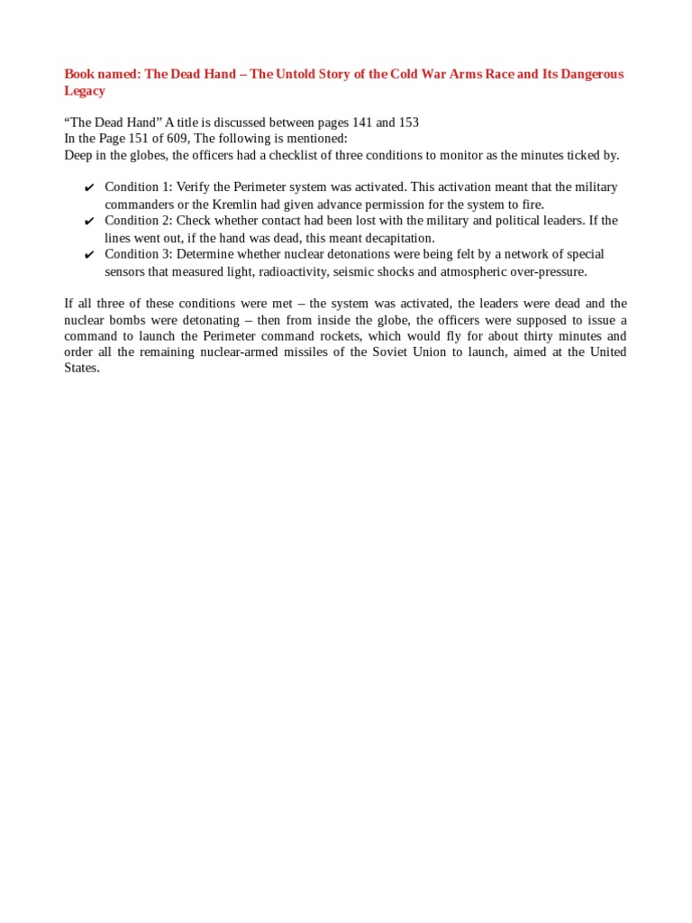 The Dead Hand - The Untold Story of The Cold War Arms Race and Its ...