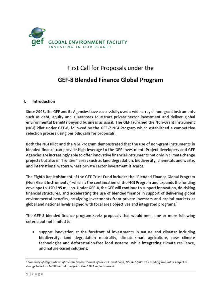 GEF-8 First CFP - FINAL | PDF | Global Environment Facility | Debt