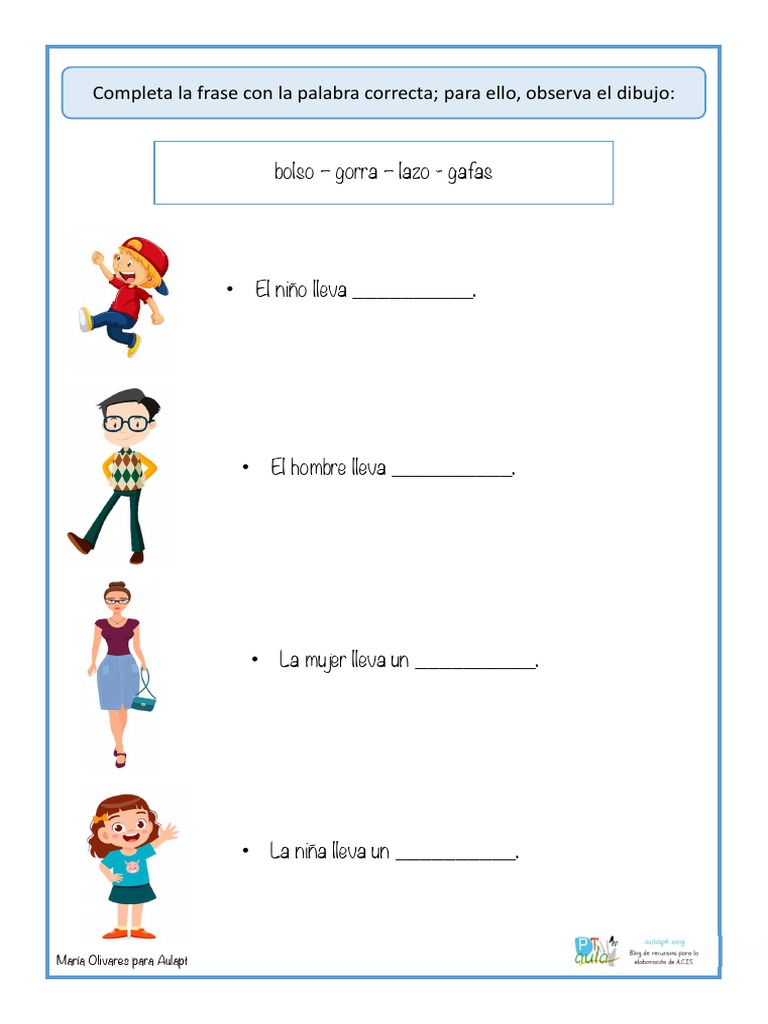 Completa frases con dibujos para niños | PDF