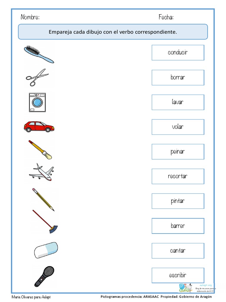 Emparejar Dibujos Verbos | PDF