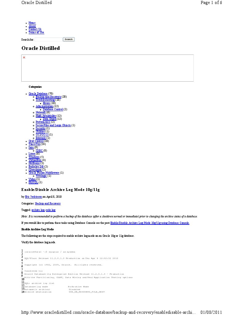 Enable-Disable Archive Log Mode 10g-11g | PDF | Oracle Database | Computer File